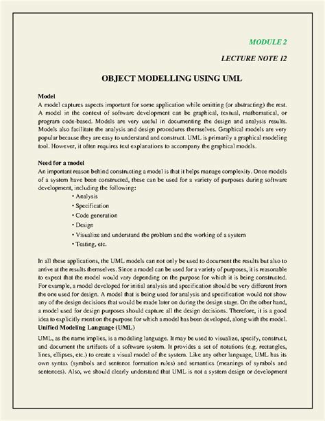 Object Modelling Using Uml Module 2 Lecture Note 12 Object Modelling