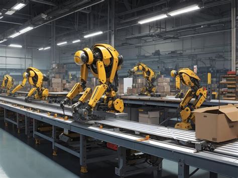 Premium Ai Image Efficient Distribution Robots Working On Conveyor