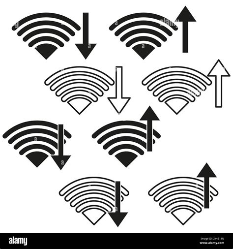 Wifi Signal Icons Download And Upload Arrows Strong And Weak Connection Vector Technology Set