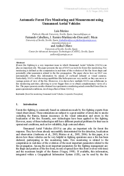 Pdf Automatic Forest Fire Monitoring And Measurement Using Unmanned Aerialvehicles