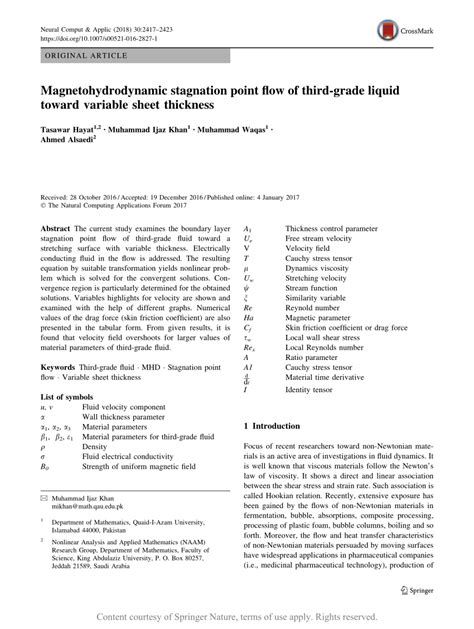 Magnetohydrodynamic Stagnation Point Flow Of Third Grade Liquid Toward Variable Sheet Thickness