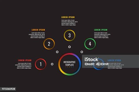 검은 색 배경에 둥근 종이 잘라낸 요소가있는 5 단계 인포 그래픽 템플릿 비즈니스 프로세스 다이어그램 회사 프리젠 테이션 슬라이드 템플릿 현대 벡터 정보 그래픽 레이아웃