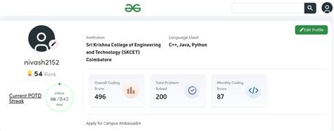 nivash p on linkedin codingjourney geeksforgeeks programming