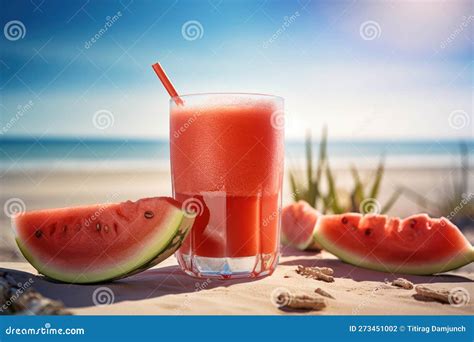 Watermelon Juice On Tropical Beach Background Drink And Summer Concept