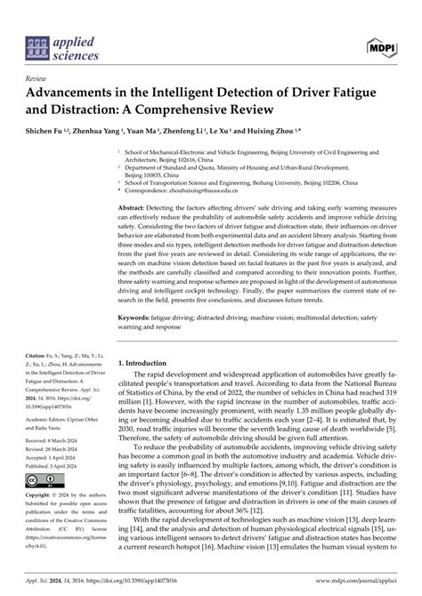 Pdf Advancements In The Intelligent Detection Of Driver Fatigue And Distraction A