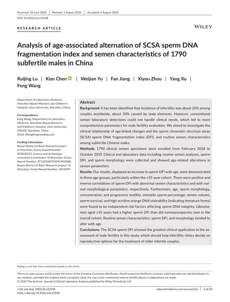 Pdf Analysis Of Age Associated Alternation Of Scsa Sperm Dna Fragmentation Index And Semen