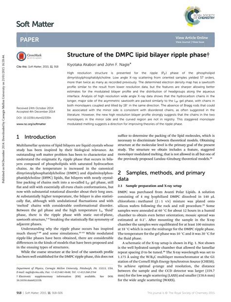 pdf structure of the dmpc lipid bilayer ripple phaselipid phys cmu