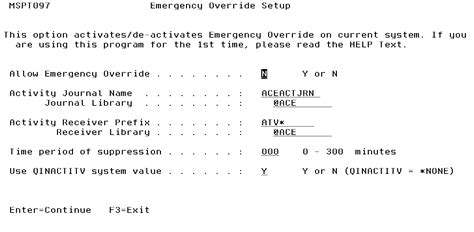 Emergency Override Setup Screen
