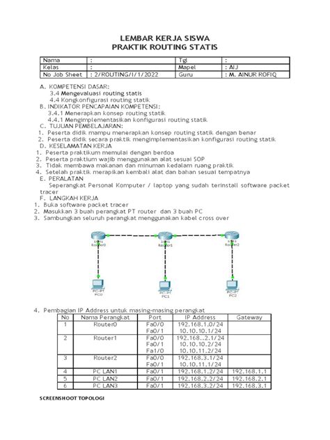 Rofiq Jobsheet Aij Routing Statis Pdf Griya And Taman Komputer