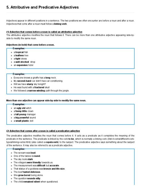 Attributive And Predicative Adjectives Pdf Adjective Predicate Grammar