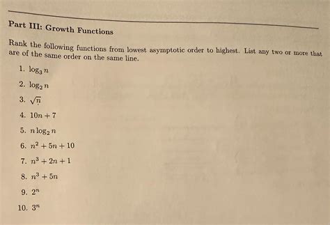 solved part iii growth functionsrank the following