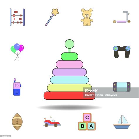 만화 유아 스태커 장난감 색깔 아이콘입니다 어린이 장난감 그림 아이콘의 집합입니다 기호는 웹 로고 모바일 앱 Ui Ux에 사용할 수 있습니다 0명에 대한 스톡 벡터 아트 및