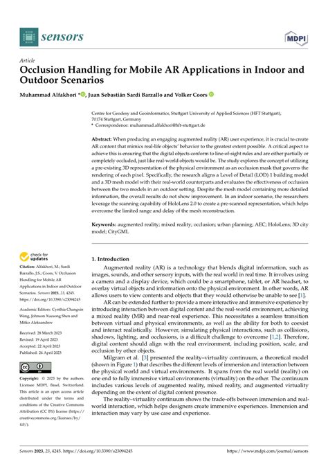 Pdf Occlusion Handling For Mobile Ar Applications In Indoor And Outdoor Scenarios