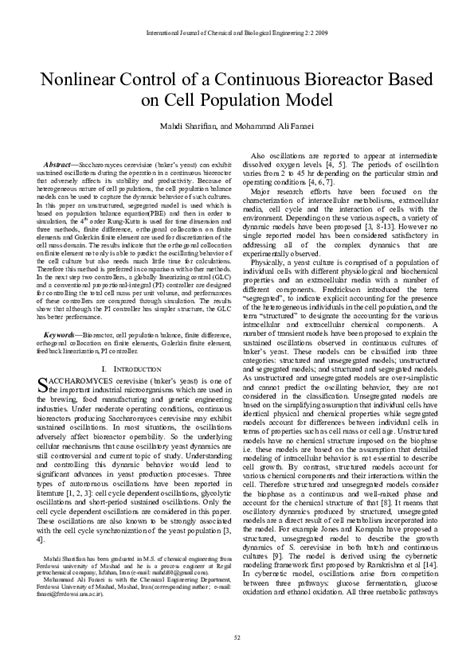 Pdf Nonlinear Control Of A Continuous Bioreactor Based On Cell Population Model