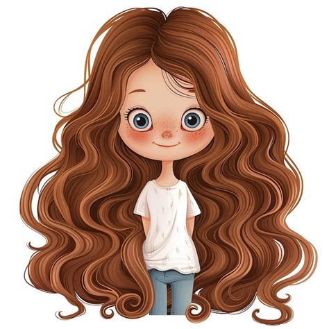 A Cartoon Drawing Of A Girl With Long Hair Premium Ai Generated Image