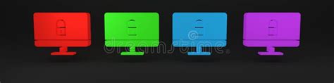 Colorful Lock On Computer Monitor Screen Icon Isolated On Black Background Security Safety