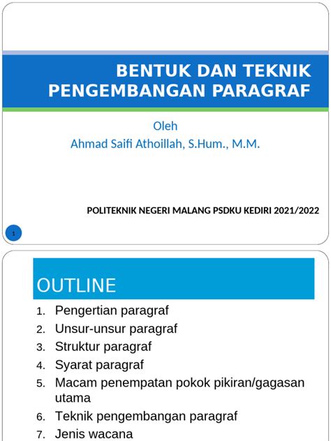 Pertemuan Ke 9 Paragraf Bentuk Dan Teknik Pengembangan Pdf