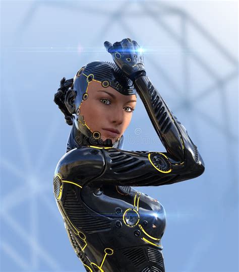 Posthuman Futuristic Female Cyborg With Artificial Body Modifications Stock Illustration