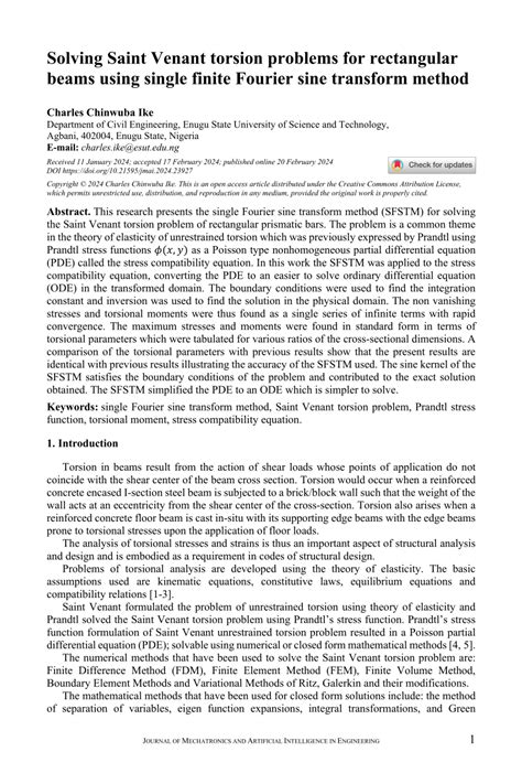 Pdf Solving Saint Venant Torsion Problems For Rectangular Beams Using Single Finite Fourier