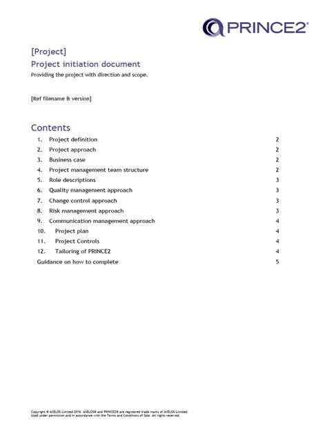 Prince2 2017 Project Initiation Documentation Pdf Project Management Policy