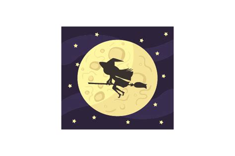Witch Flying Broom In Front Of Full Moon Halloween SVG Cut File By