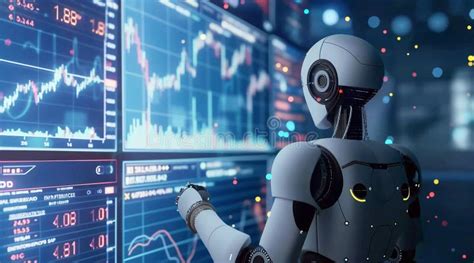 3d Rendering Of A Humanoid Robot Analyzing A Stock Market Chart With