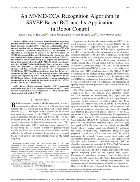 Pdf An Mvmd Cca Recognition Algorithm In Ssvep Based Bci And Its