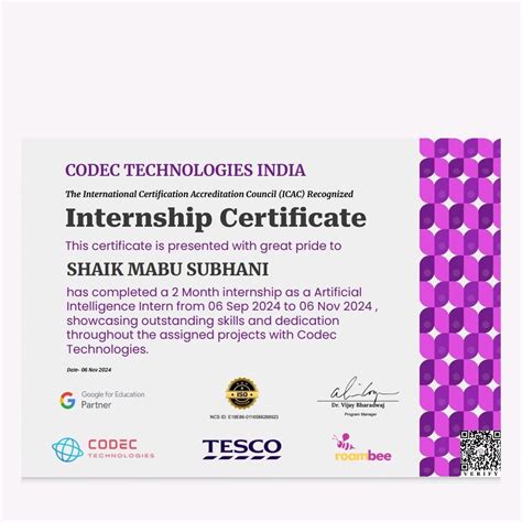 Shaik Mabu Subhani On Linkedin Internship Artificial