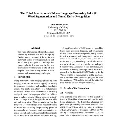 The Third International Chinese Language Processing Bakeoff Word Segmentation And Named Entity