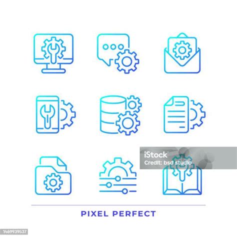 Technical Configuration Pixel Perfect Gradient Linear Vector Icons Set