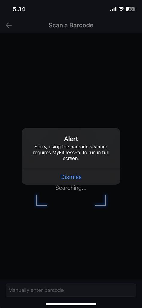Run In Full Screen Error When Using Barcode Scanner Rmyfitnesspal