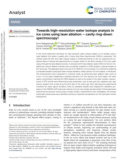 Pdf Towards High Resolution Water Isotope Analysis In Ice Cores Using