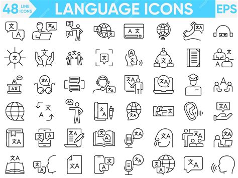 Premium Vector Language Line Icons Vector And Illustrator Set