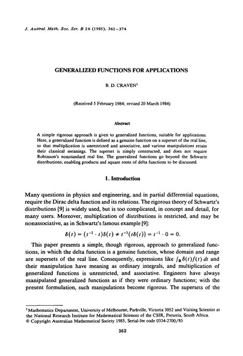 Pdf Generalized Functions For Applications