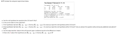 Solved 217 Consider The Computer Output Shown Below
