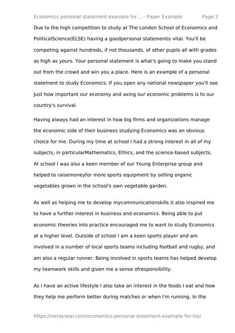 Economics Personal Statement Example For Lse 350 Words Nerdyseal