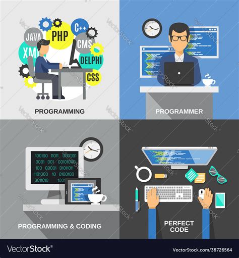 Programmer Flat Set Royalty Free Vector Image VectorStock