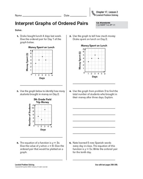 Interpret Graphs Of Ordered Pairs Worksheet For 6th 10th Grade