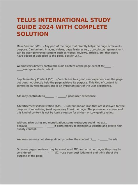 TELUS INTERNATIONAL STUDY GUIDE 2024 WITH COMPLETE SOLUTION - TELUS INTERNATIONAL - Stuvia US