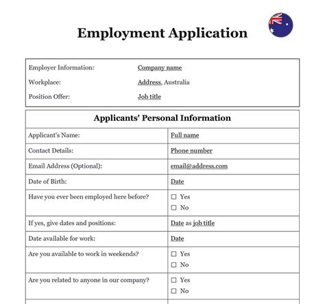 Employment Application Form In Australia Download Template