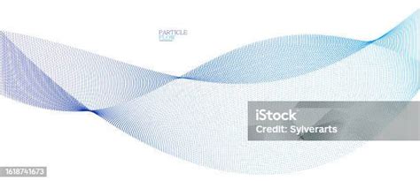 모션 벡터 추상 배경의 파란색 점 입자 배열 물결 모양의 흐름 움직임의 포인트의 곡선 선 기술 및 과학 일러스트레이션 3차원