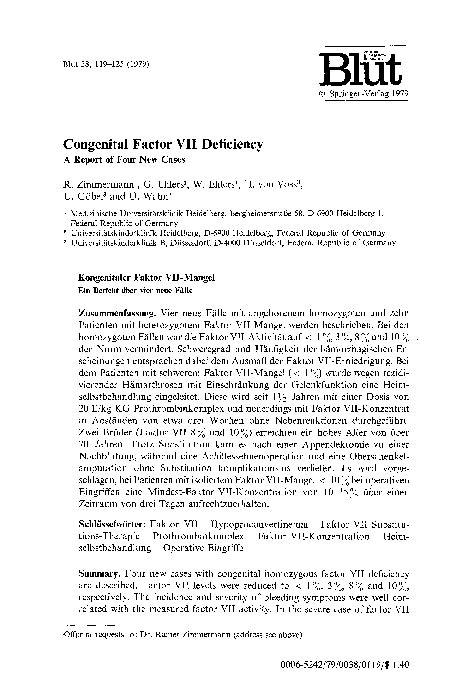 Pdf Congenital Factor Vii Deficiency