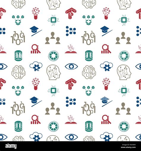 Digital Vector Deep Structured Learning And Artificial Intelligence Icon Set Seamless Pattern