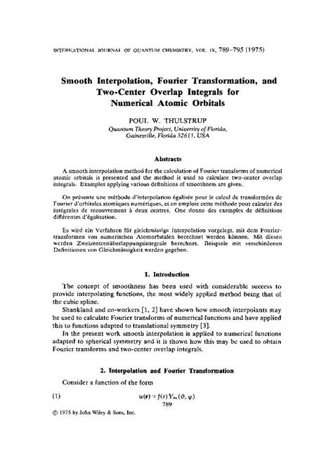 Pdf Smooth Interpolation Fourier Transformation And Two Center