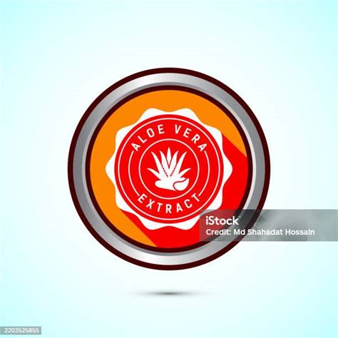 알로에 베라 추출물 아이콘 디자인 그림 제품 포장을 위한 알로에 베라 배지 라벨 오렌지 컬러 섀도우 버튼 디자인 건강관리와 의술에 대한 스톡 벡터 아트 및 기타 이미지