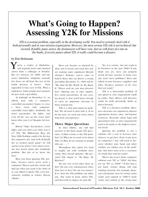 Whats Going To Happen Assessing Y2k For Missions By Pete Holzmann