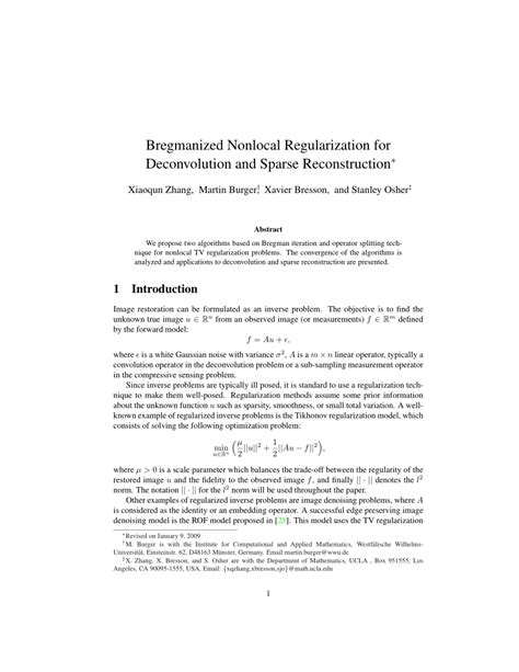 pdf bregmanized nonlocal regularization for deconvolution and sparse