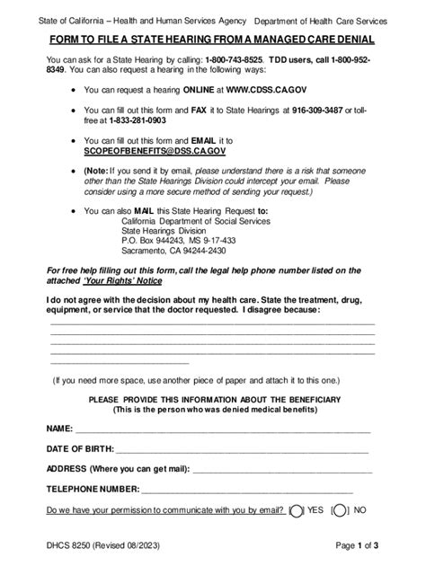 Fillable Online Form To File A State Hearing From A Managed Care Denial Dhcs Fax Email Print
