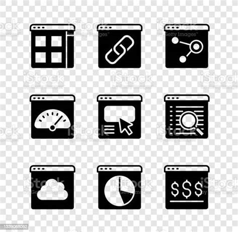 브라우저 파일 창 클라우드 기술 데이터 전송 그래프 차트 인포그래픽 화면의 온라인 쇼핑 디지털 속도 계측기 및 Ui 또는 Ux 디자인 아이콘을 설정합니다 벡터 0명에 대한