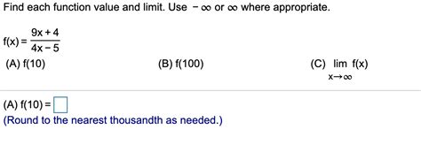 solved find each function value and limit use co or oo